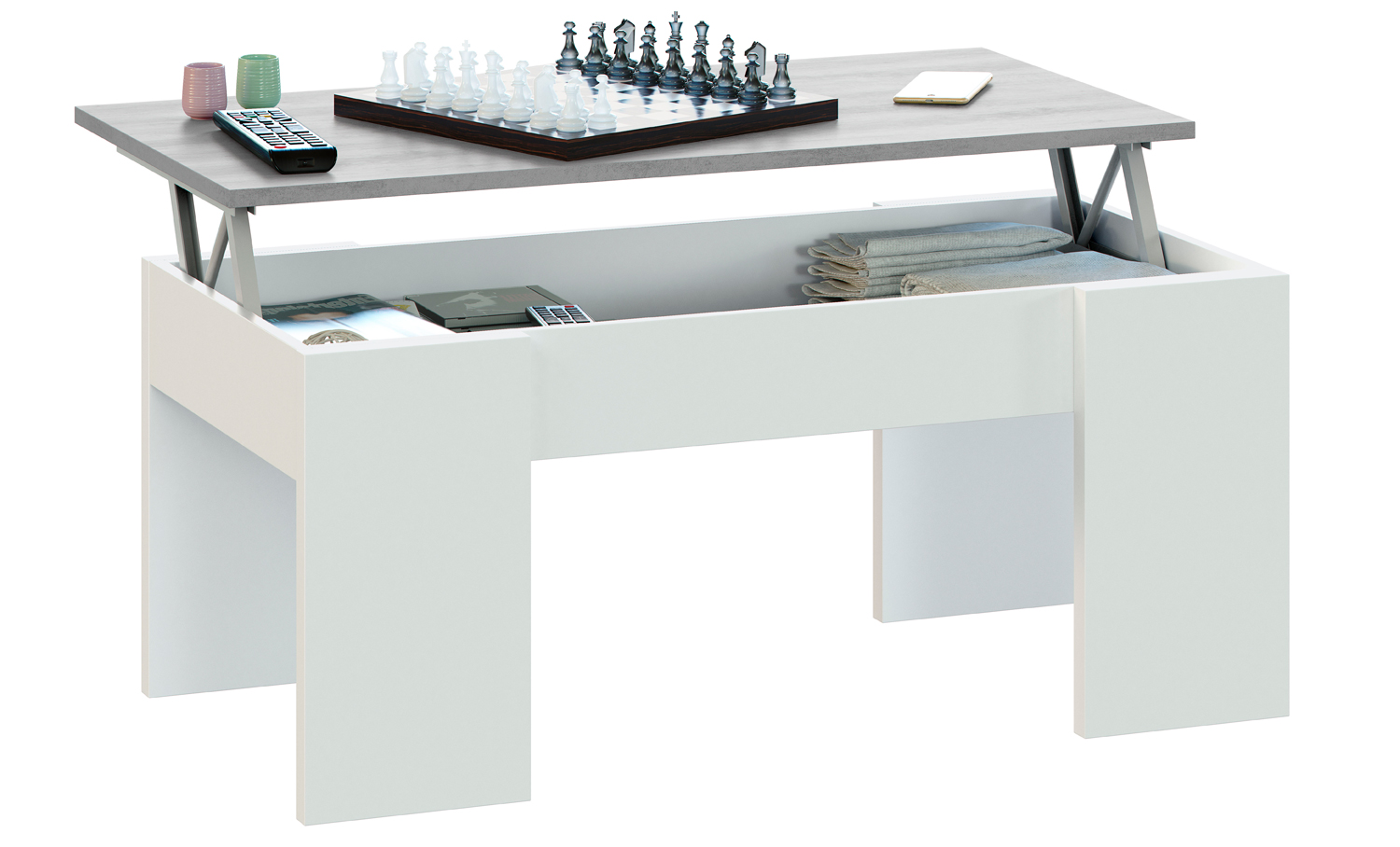 Mesa de centro elevable en color blanco y gris cemento | Rapimueble