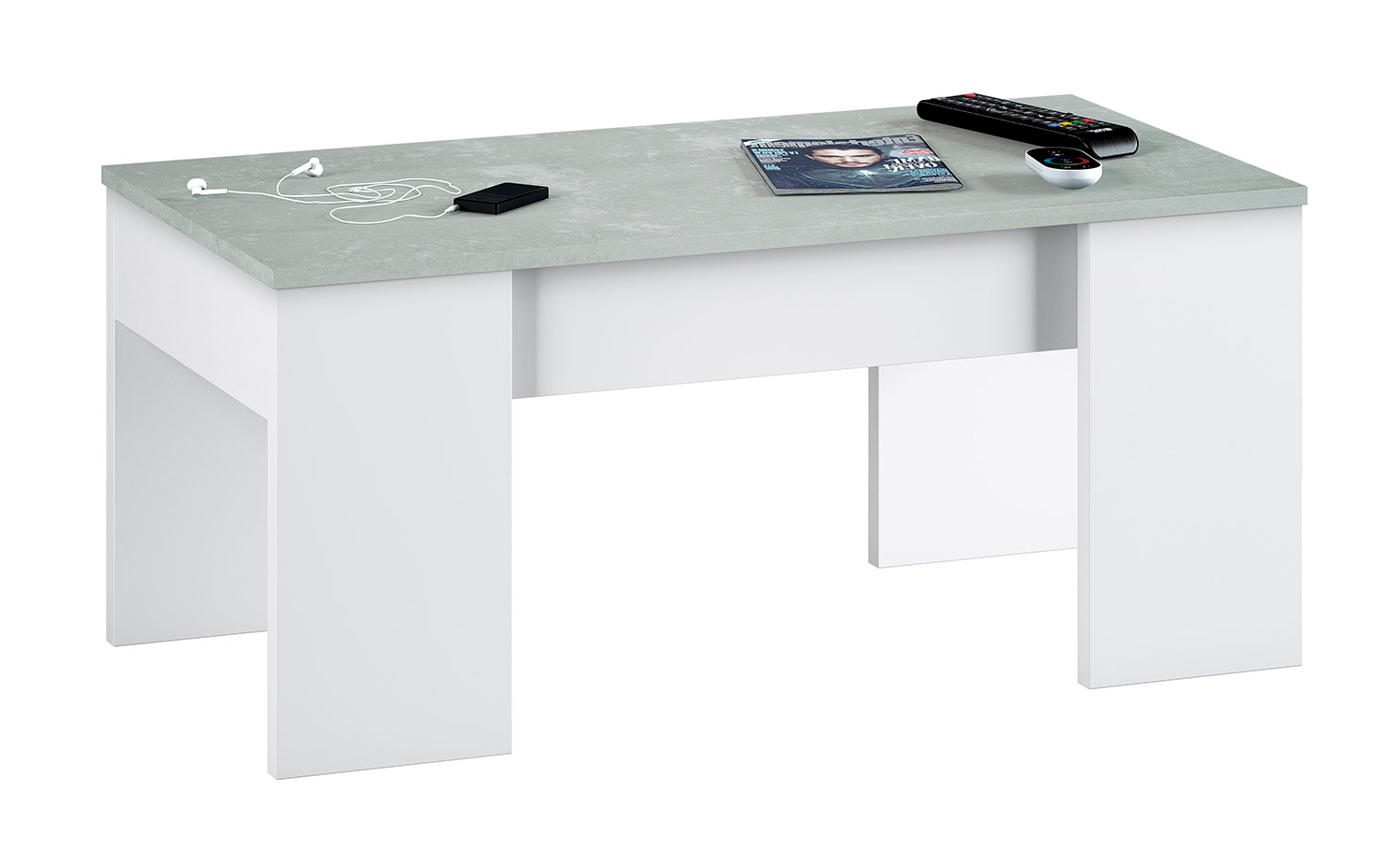 Mesa de centro elevable en color blanco y gris cemento | Rapimueble