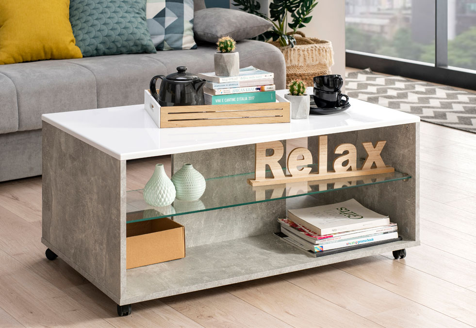 Mesa de centro en blanco y gris cemento | Rapimueble