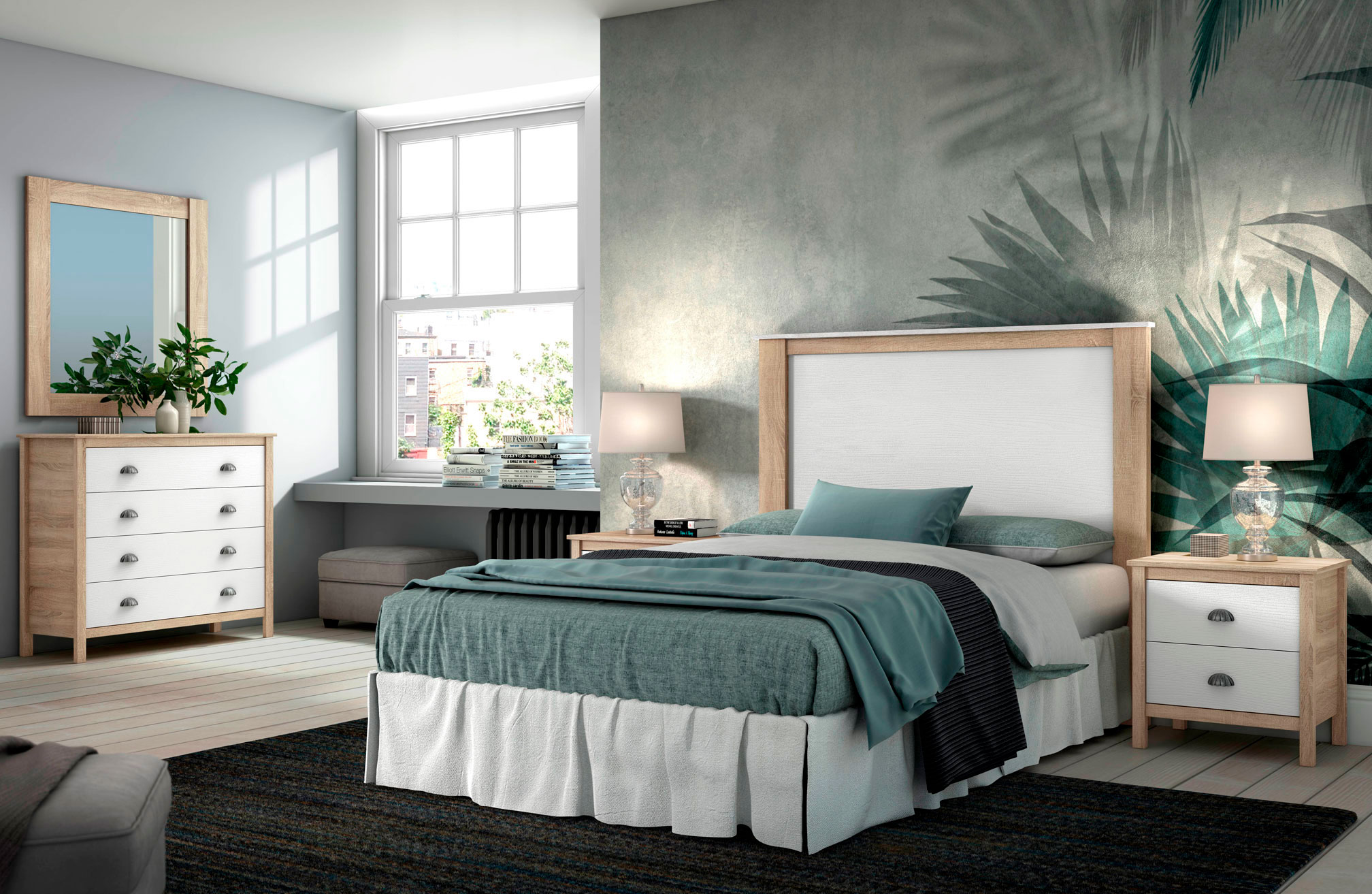 Conjunto dormitorio de matrimonio en color blanco poro | Rapimueble